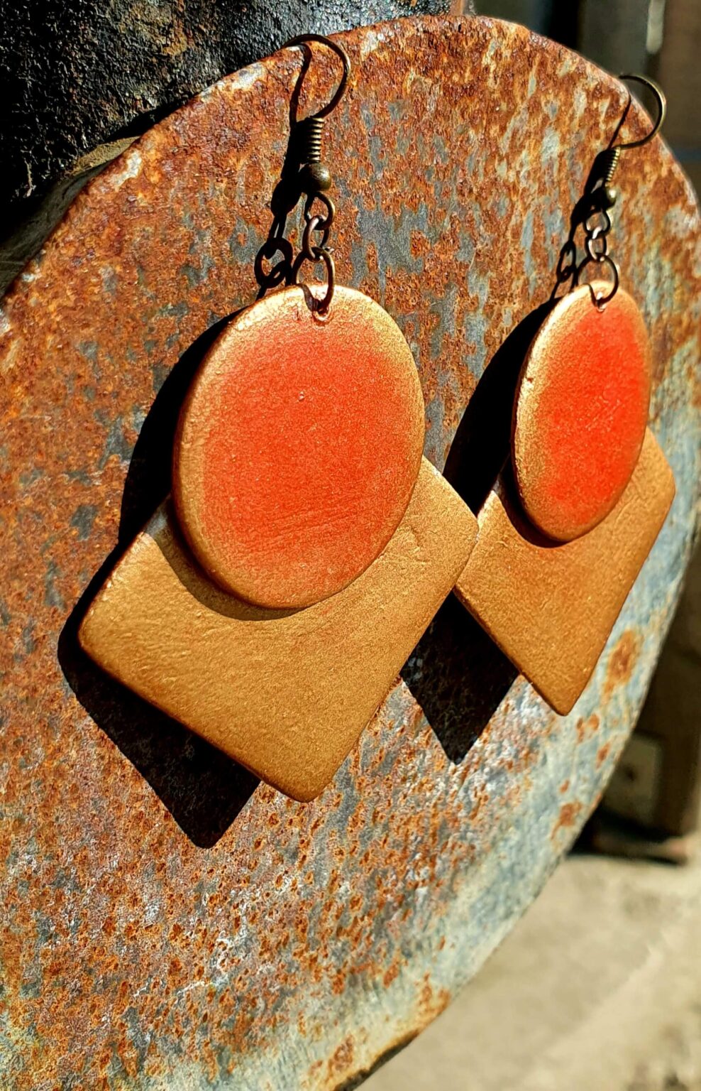 Metallic Red Copper with a Pinch of Gold Clay Earrings - My Story